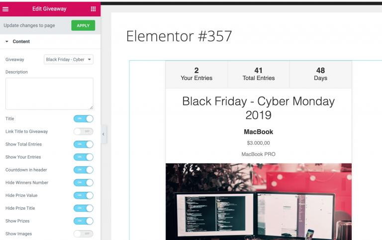 Elementor - Simple Giveaways