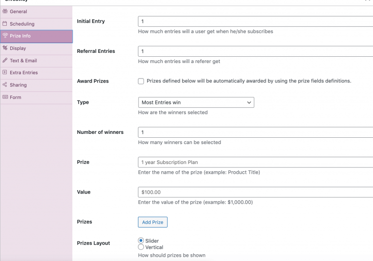 Prize Info - Simple Giveaways